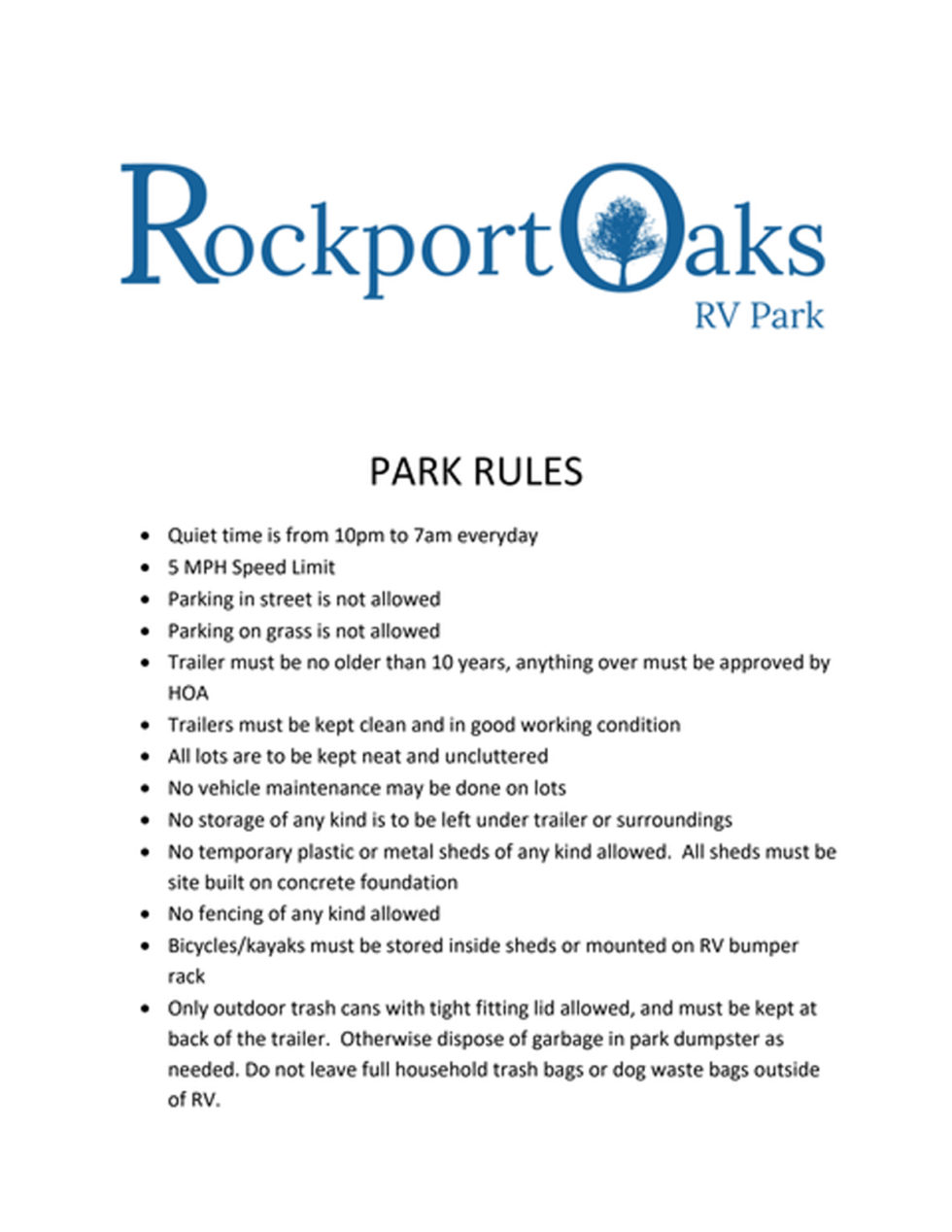 Park Rules - Seas the Moment RV Site Rentals